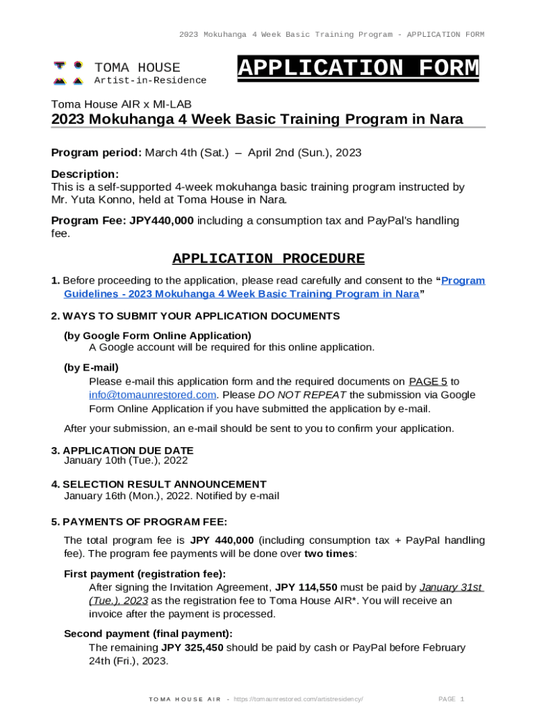 Application--2023-Mokuhanga-4-Week-Basic-Training ... Doc Template | pdfFiller
