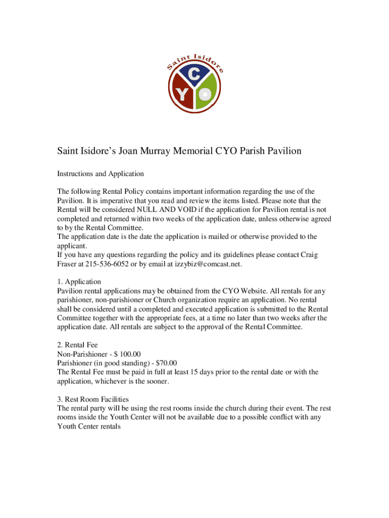 Fillable Online Saint Isidore's Joan Murray Memorial CYO Parish Pavilion Fax Email Print - pdfFiller