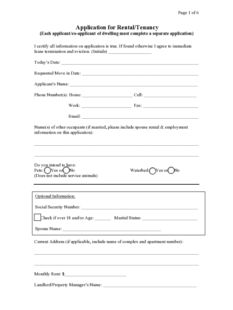 Fillable Online RENTAL APPLICATION FOR TENANTS AND OCCUPANTS ( ... Fax ...