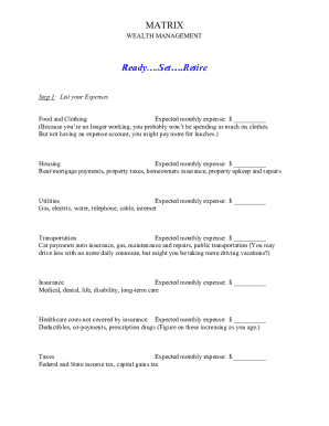 Fillable Online Retirement Expense Worksheet - Private Wealth ...