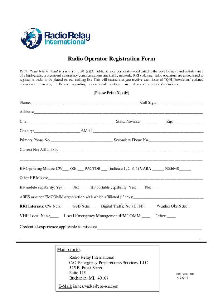 RRI Form 1601 Radio Operator Registration Form - pdfFiller