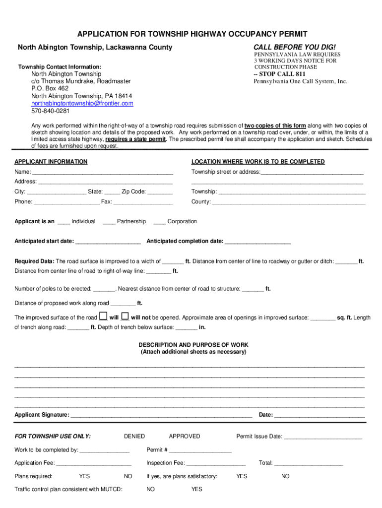 Fillable Online Application for Highway Occupancy Permit (A5004579).RTF ...