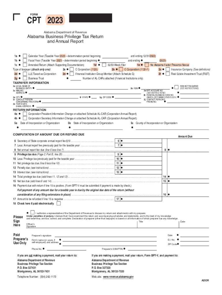 Fillable Online 2023 AL Form CPT Fill Online, Printable, Fillable ...