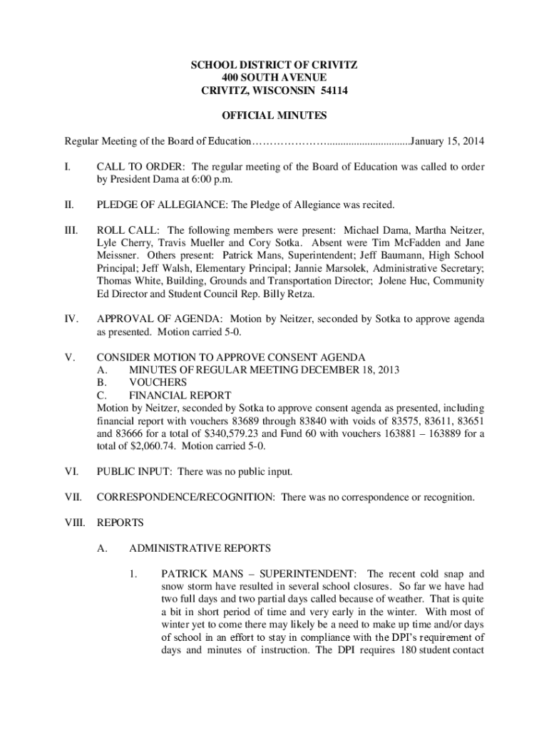 Fillable Online ROLL CALL: The following members were present: Michael Dama, Martha Neitzer, Fax ...