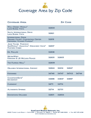 Fillable Online Coverage Area by Zip Code - Orlando Fax Email Print ...