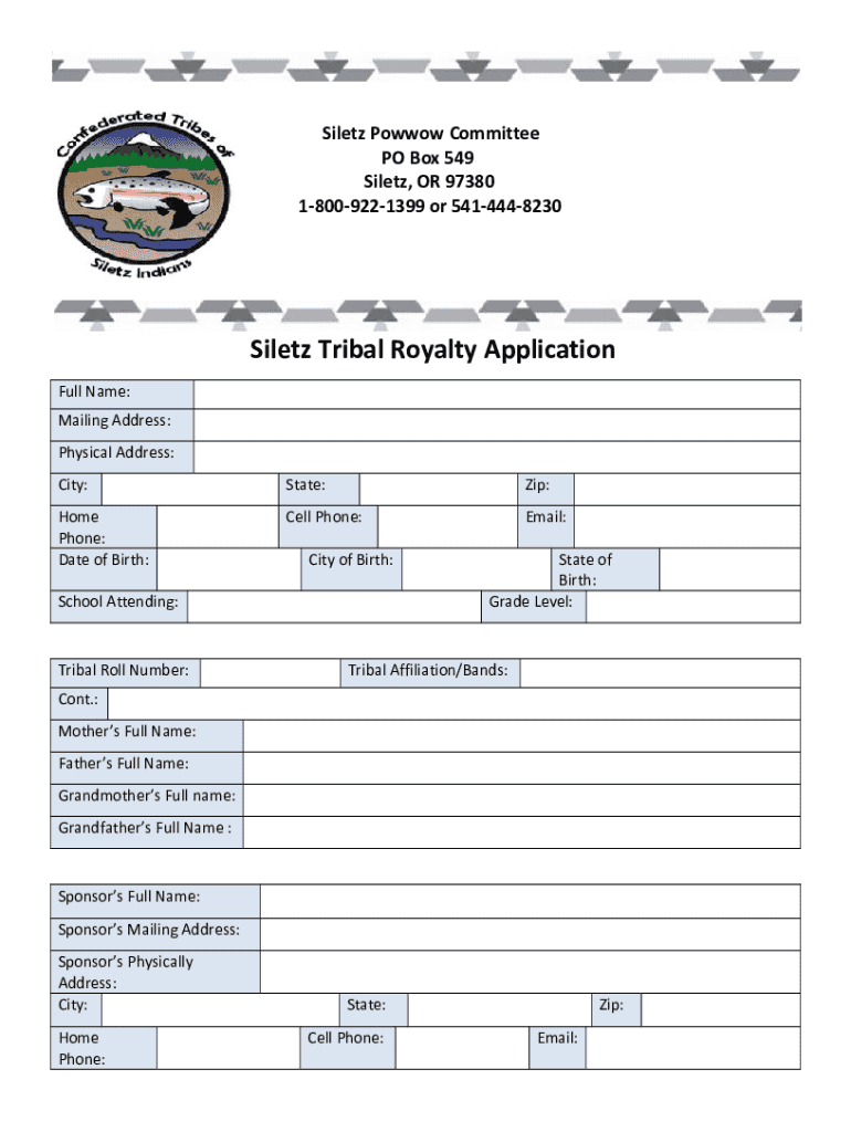 Fillable Online Siletz Tribal Royalty Application Fax Email Print ...