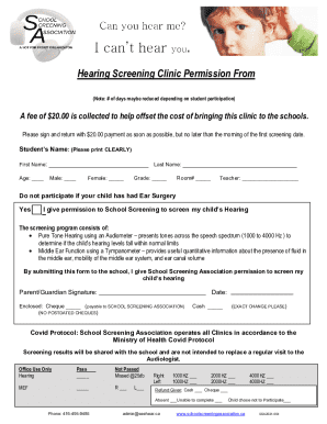 Fillable Online Hearing & Vision Screening Clinic Permission Form Fax ...