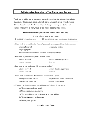 Collaborative Learning in The Classroom Survey Collaborative Learning ...