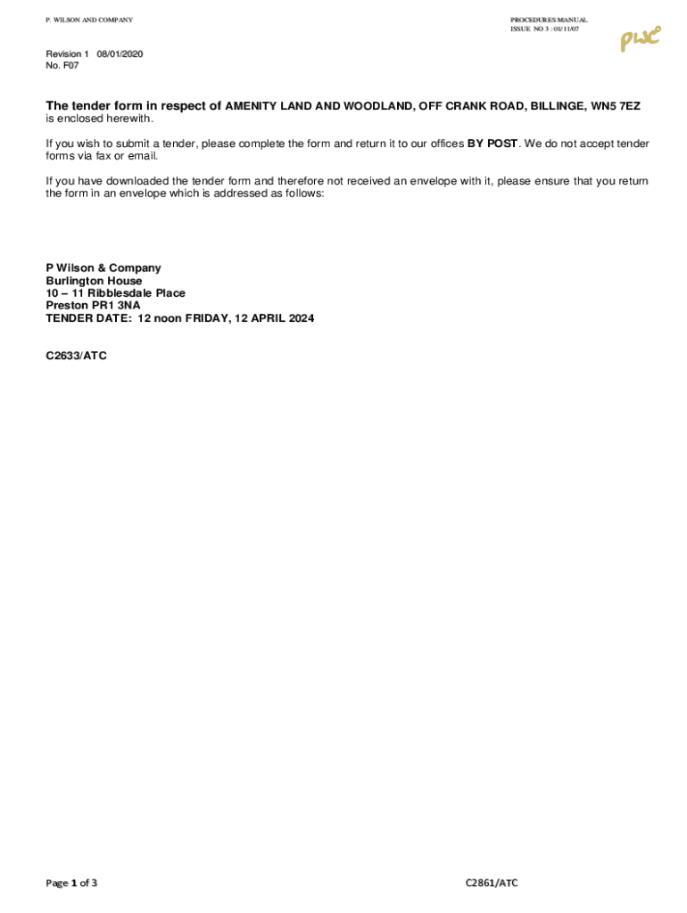 FORM OF INFORMAL TENDER FOR AMENITY LAND AND WOODLAND, OFF CRANK ROAD ...