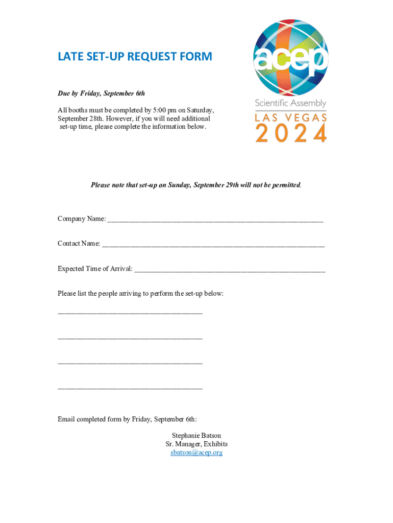 Fillable Online ACEP24 Late Set-up Request Form Fax Email Print - pdfFiller