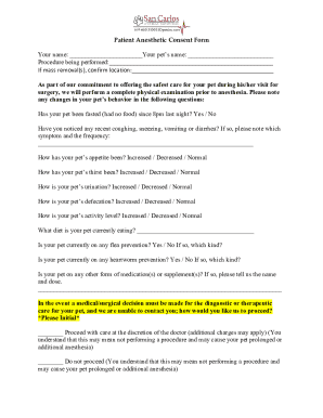 Fillable Online Patient Anesthetic Consent Form Your name Fax Email ...