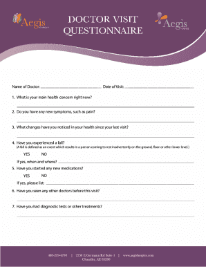 Fillable Online Doctor Visit Questionnaire Fax Email Print - pdfFiller