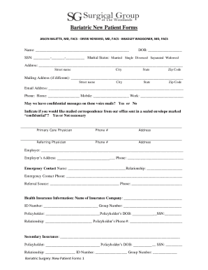 Fillable Online Bariatric New Patient Forms Fax Email Print - pdfFiller