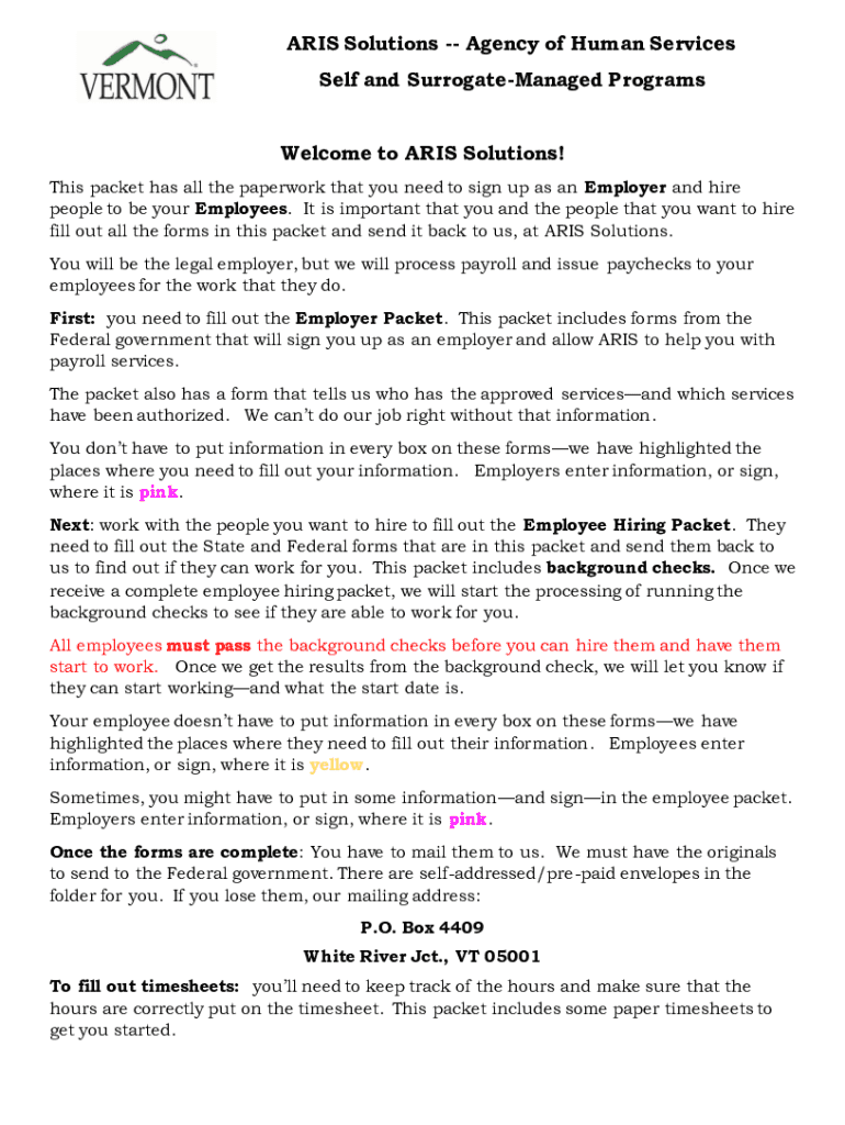 Fillable Online Aris Solutions Employee Packet - Fill Online, Printable ...