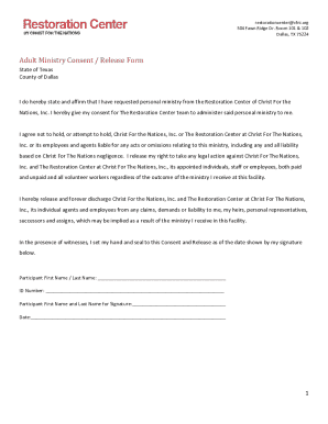 Fillable Online Adult Ministry Consent / Release Form - Restoration ...