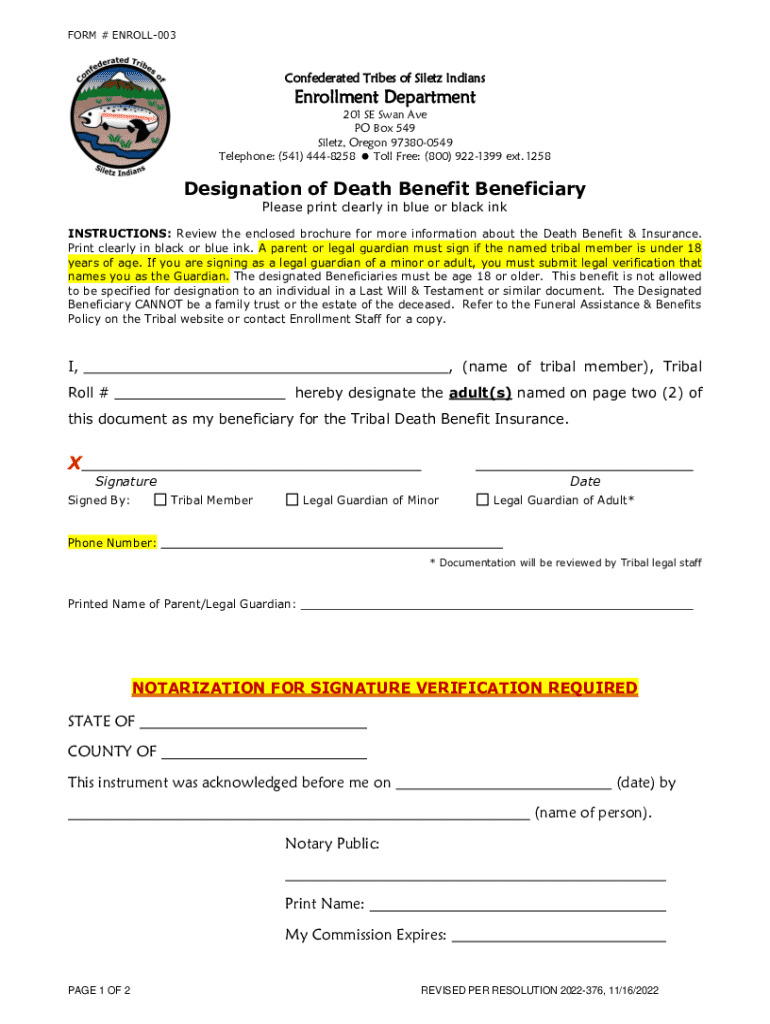 Fillable Online Enrollment Department Siletz Tribal Identification (ID ...