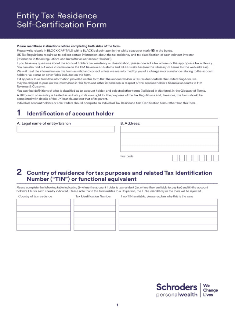 Fillable Online Instructions for Tax Residency Self-Certification Form ...