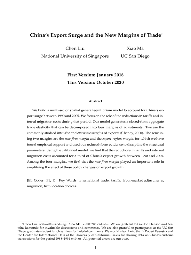 Fillable Online China's Export Surge and the New Margins of Trade* Fax Email Print - pdfFiller