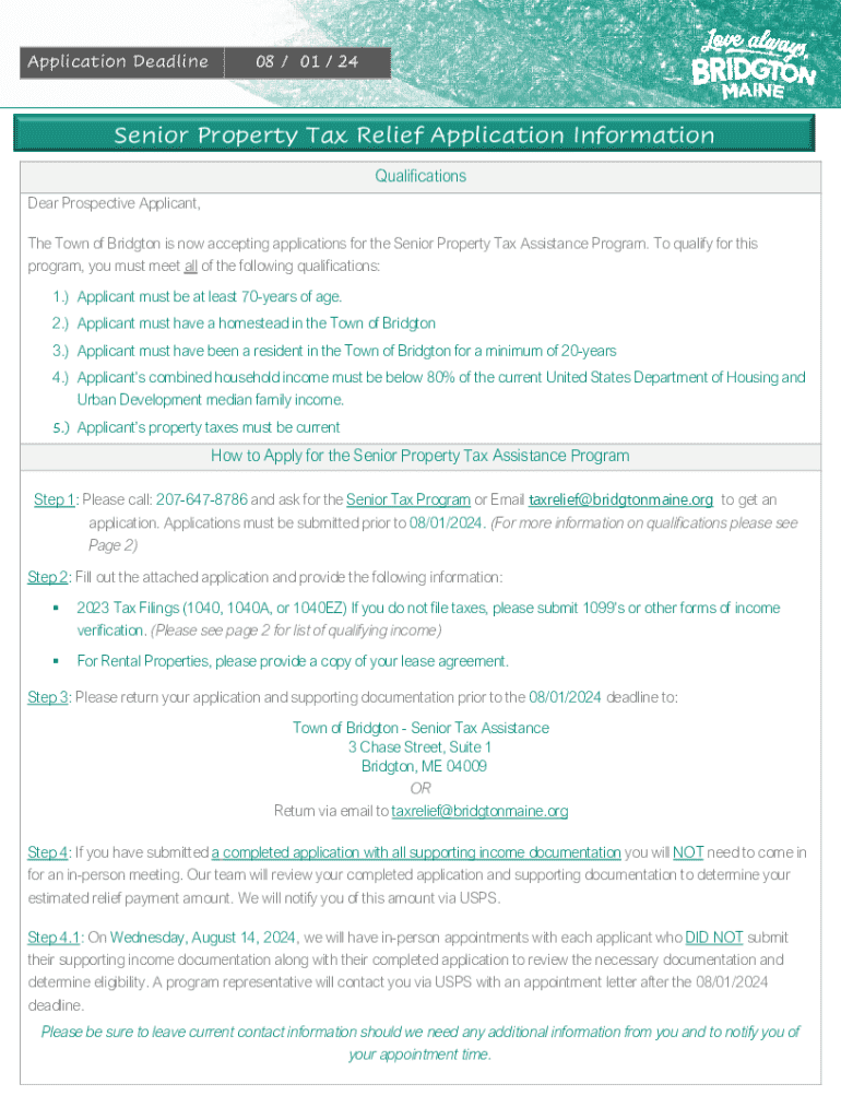 Fillable Online Senior Property Tax Relief Application 2024 (2023 Tax ...