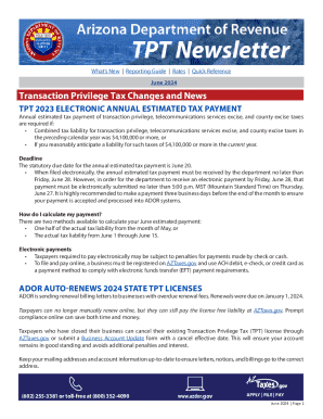 Fillable Online TPT Update -- May 2024Arizona Department of Revenue Fax ...
