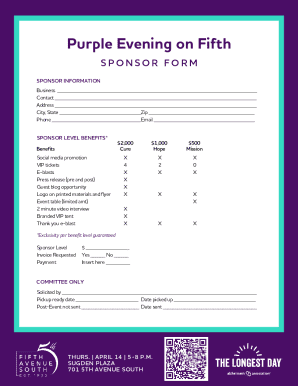 Fillable Online Purple Fifth Sponsor Form Fax Email Print - pdfFiller