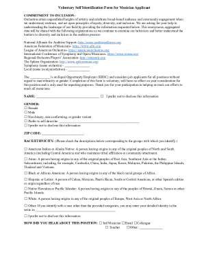 Fillable Online Voluntary Self Identification Form for Musician ...