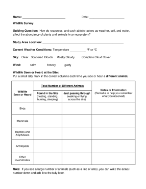 Wildlife Survey Wildlife Survey - pdfFiller