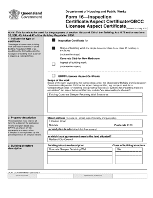 Fillable Online Form 16Inspection Certificate/Aspect Certificate/QBCC ...
