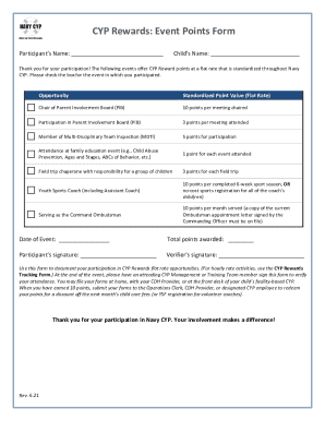 Fillable Online CYP Rewards: Event Points Form Fax Email Print - pdfFiller