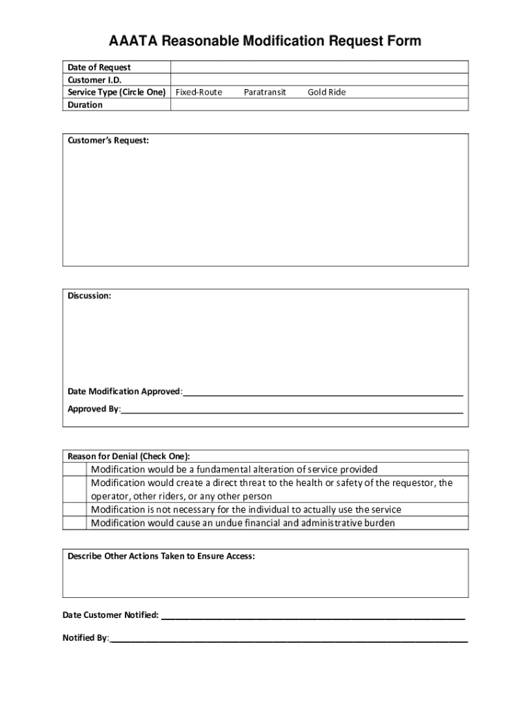Fillable Online AAATA Reasonable Modification Request Form Fax Email ...