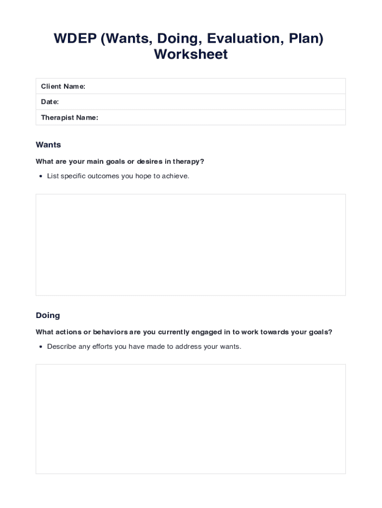 Fillable Online WDEP (Wants, Doing, Evaluation, Plan) Worksheet Fax ...