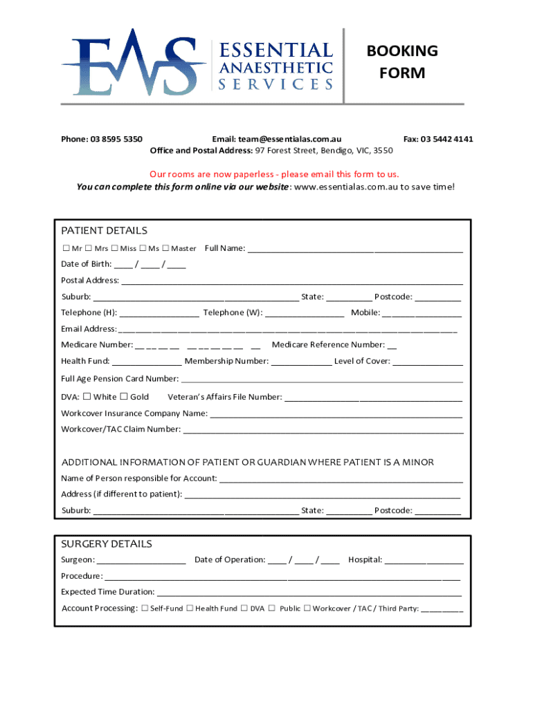 Fillable Online EAS BOOKING FORM Fax Email Print - pdfFiller