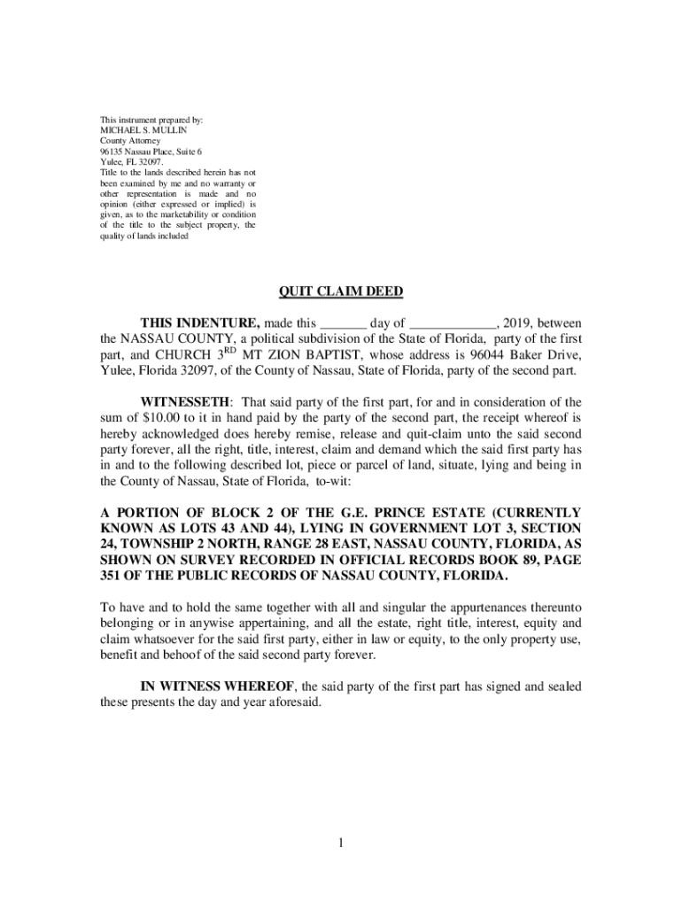 Fillable Online QUIT CLAIM DEED THIS INDENTURE, made this I Fax Email ...