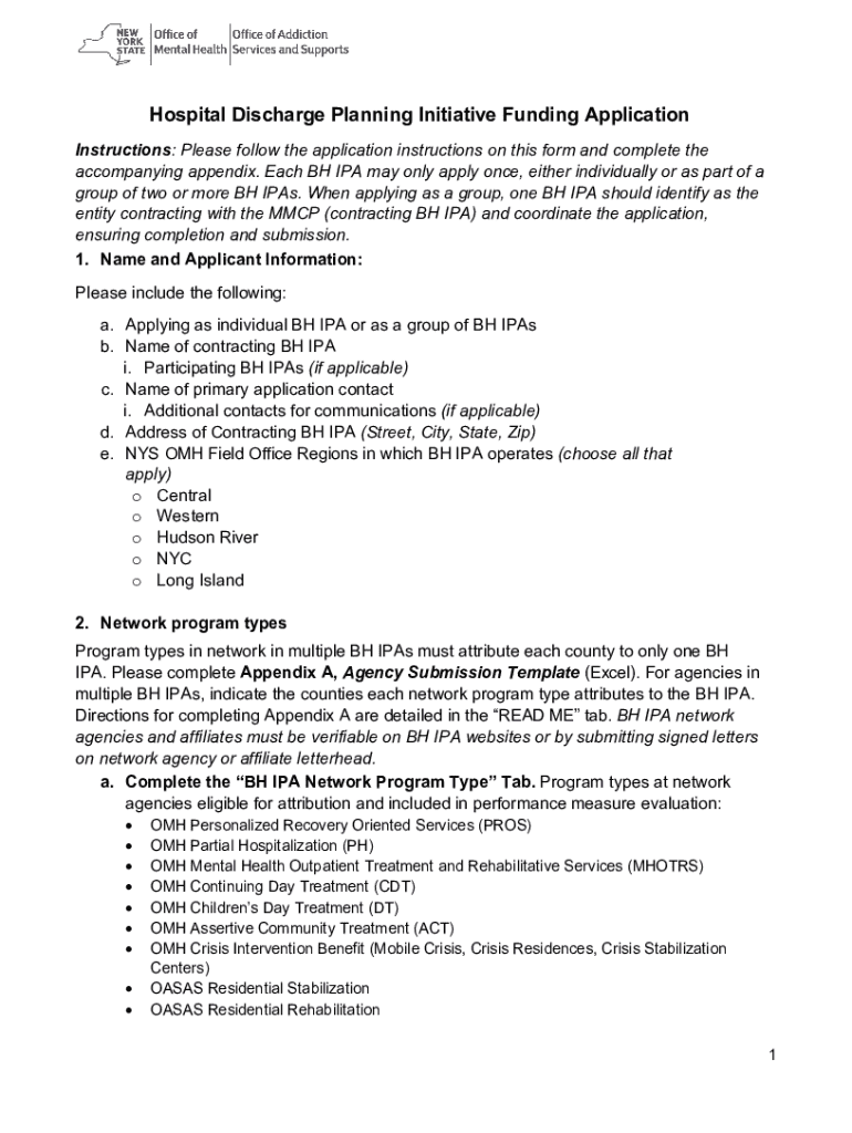 Fillable Online omh ny BH IPA Hospital Discharge Planning Initiative ...