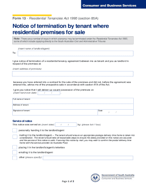 Fillable Online Form 13 - Notice of termination by tenant where ...