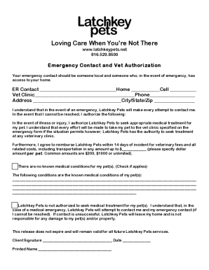 Fillable Online Emergency Contact and Vet Authorization Fax Email Print ...