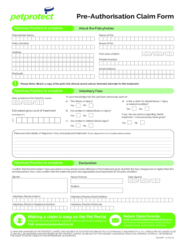 Fillable Online Pet-insurance-pre-authorisation-claim-form. ... Fax Email Print - pdfFiller