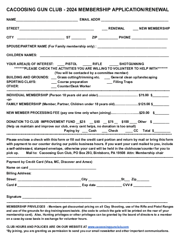 Fillable Online CACOOSING GUN CLUB - MEMBERSHIP APPLICATION FORM2024 ...