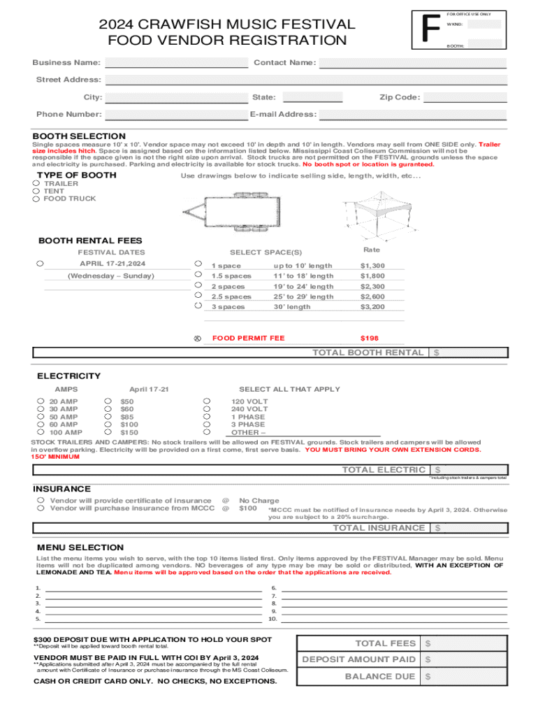 Fillable Online Single spaces measure 10' x 10' Fax Email Print - pdfFiller