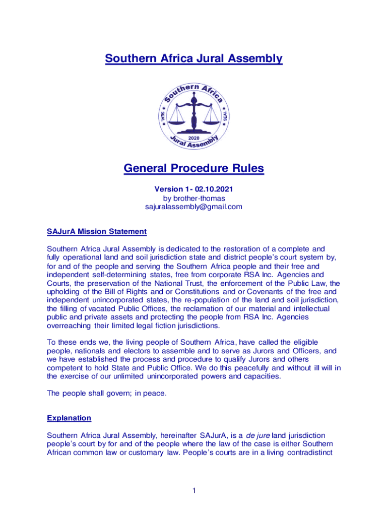 Fillable Online Southern Africa Jural Assembly General Procedure Rules ...