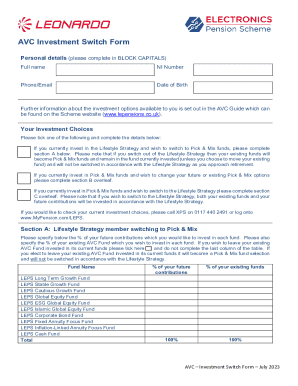 Fillable Online AVC Investment Switch Form Fax Email Print - pdfFiller