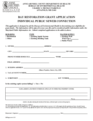 Fillable Online Bay Restoration Grant Application Individual Public Sewer ... Fax Email Print ...