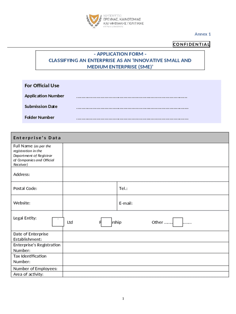 Application for Classifying an Enterprise as an Innovative Small and Medium Enterprise (SME ...