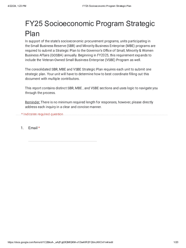 Fillable Online FY25 Socioeconomic Program Strategic Plan - Google Forms Fax Email Print - pdfFiller