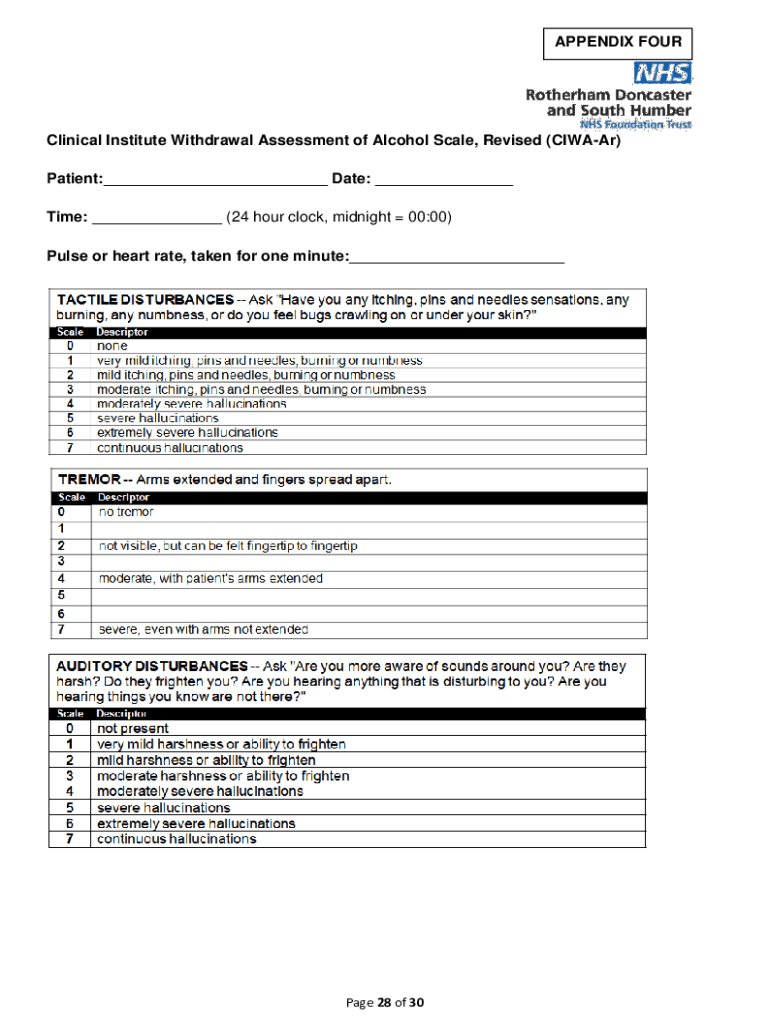 Fillable Online Clinical Institute Withdrawal Assessment for Alcohol ...