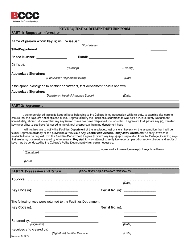 Fillable Online facilities department key authorization revised 102521 ...