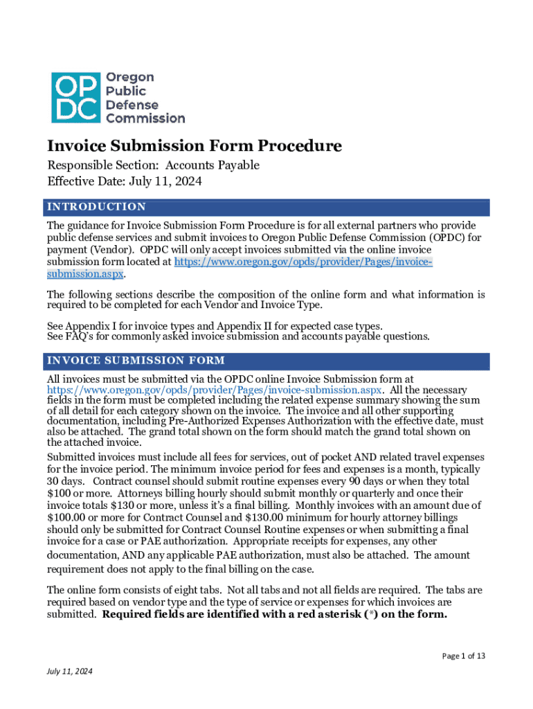 Fillable Online Invoice Submission Form Procedure 07112024 Final Fax ...