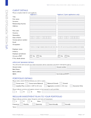 Fillable Online vfs model portfolio services - application form Fax ...