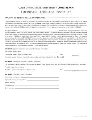 Fillable Online ALI Applicant Consent Form for Release of Information ...