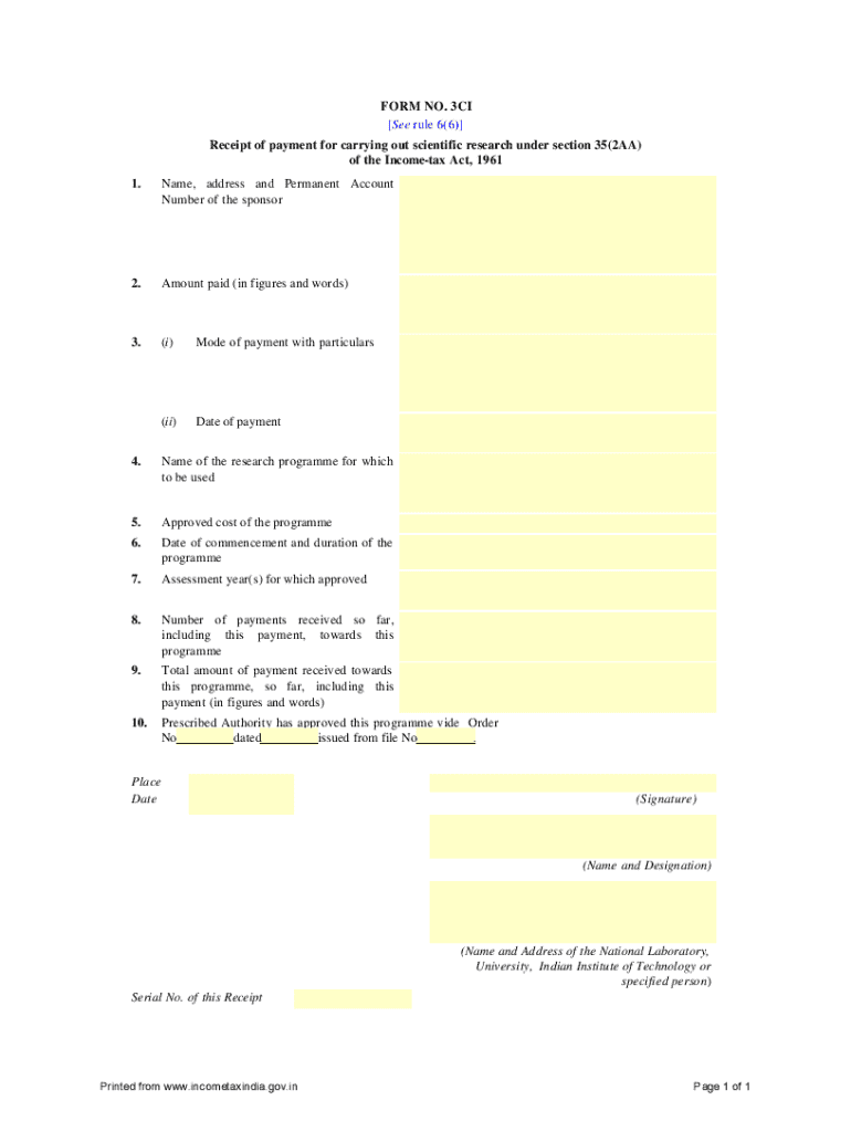 Fillable Online FORM NO. 3CI See rule 6(6) Receipt of payment for ...